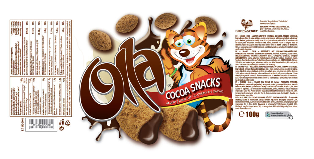 OLLA Snacks - Alunite umplute cu crema de cacao 100g - Shopius.ro